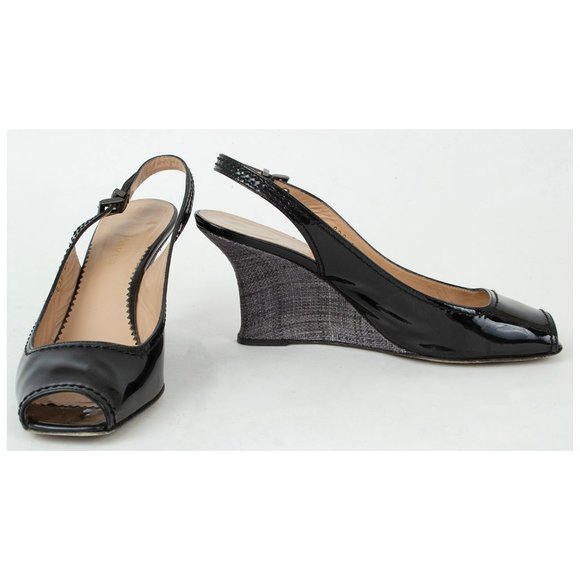 Emporio Armani | Shoes | Emporio Armani Black Patent Peep Toe Slingback ...